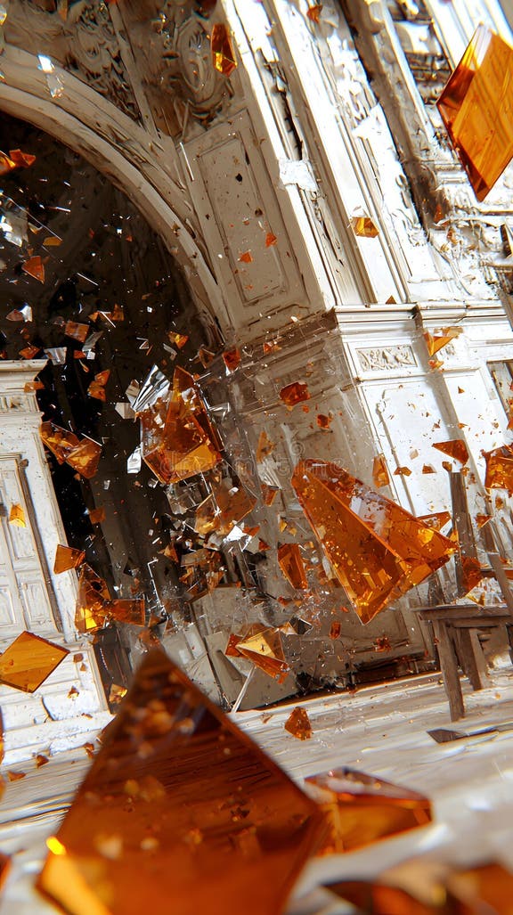 Dynamic Explosion of Amber Shards in Space Stock Image - Image of ...
