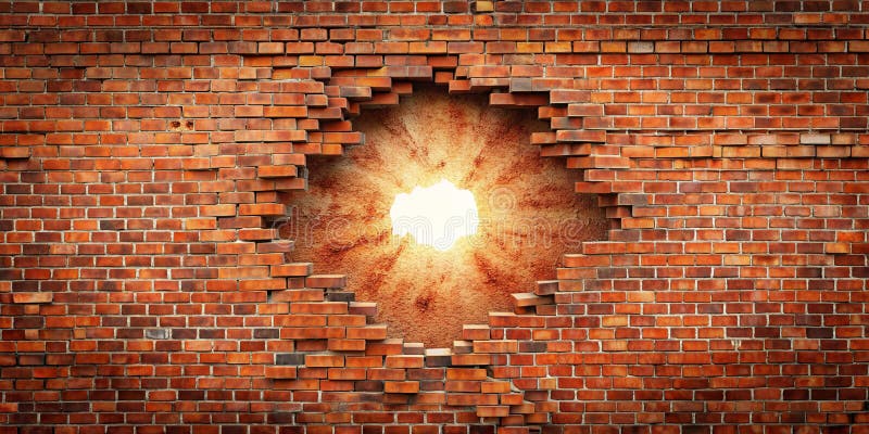 Dynamic Explosion Amidst Red Bricks Wall Broken Hole Background AI ...