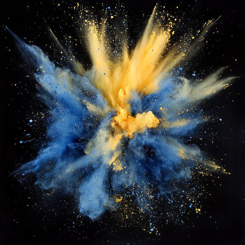 Dynamic Explosion Blue Gold Powder Black Background Stock Photos - Free ...