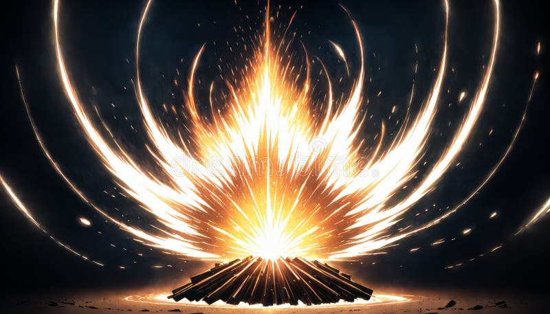 Dynamic Explosion of a Bonfire in Dark Night Stock Photo - Image of ...