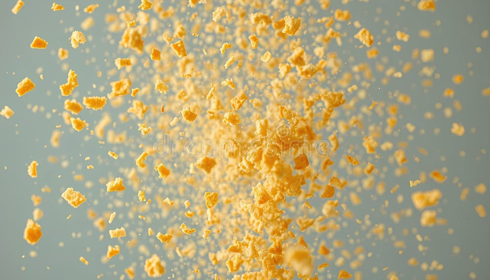 Dynamic Explosion of Bread Crumbs, Captured in Slow Motion, Creating an ...