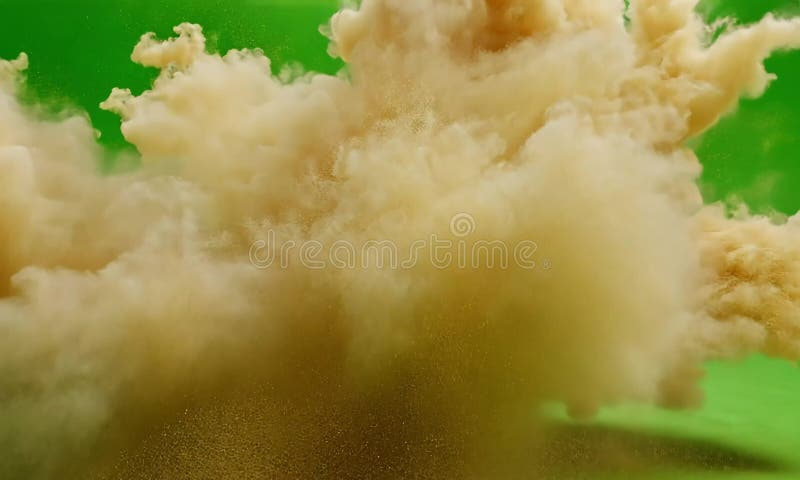 A Dynamic Explosion of Brown Dust on a Vibrant Green Background ...