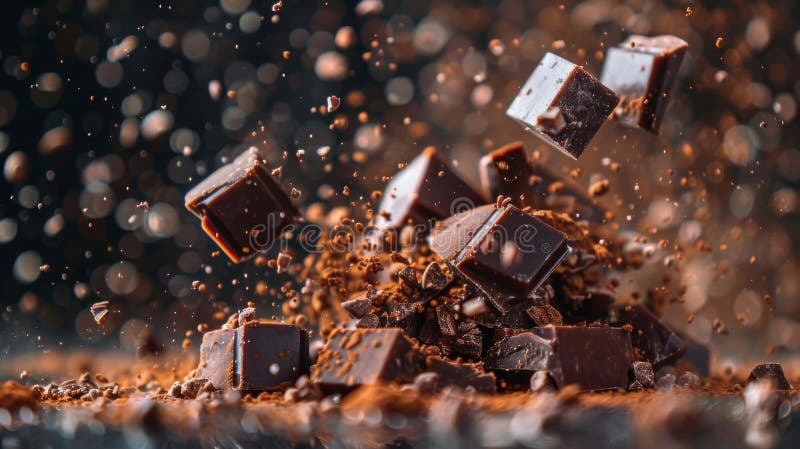 Dynamic Explosion of Chocolate Pieces with Dramatic Lighting Stock ...