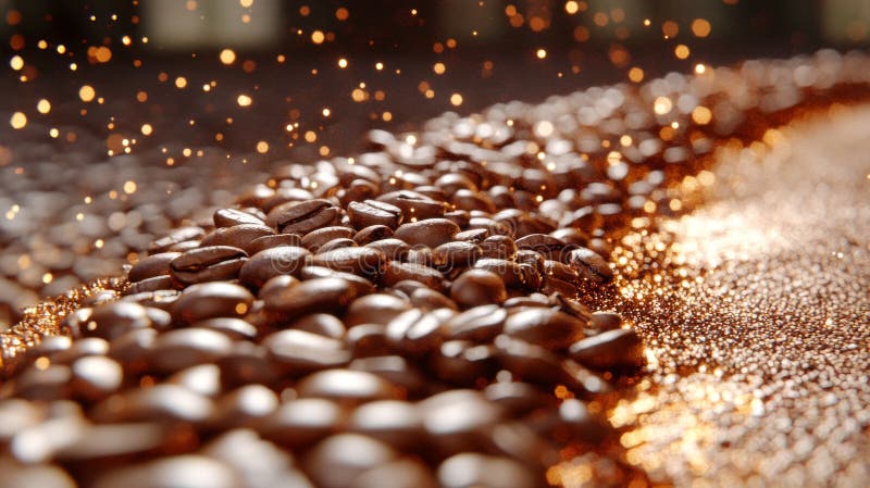 A Dynamic Explosion of Coffee Beans in Orbit, Each Bean Suspended in ...