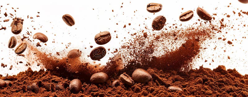 Dynamic Explosion of Coffee Beans, White Background Stock Illustration ...