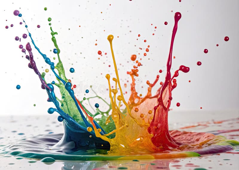 A Dynamic Explosion of Color Abstract Paint Splatters on a Bright White ...