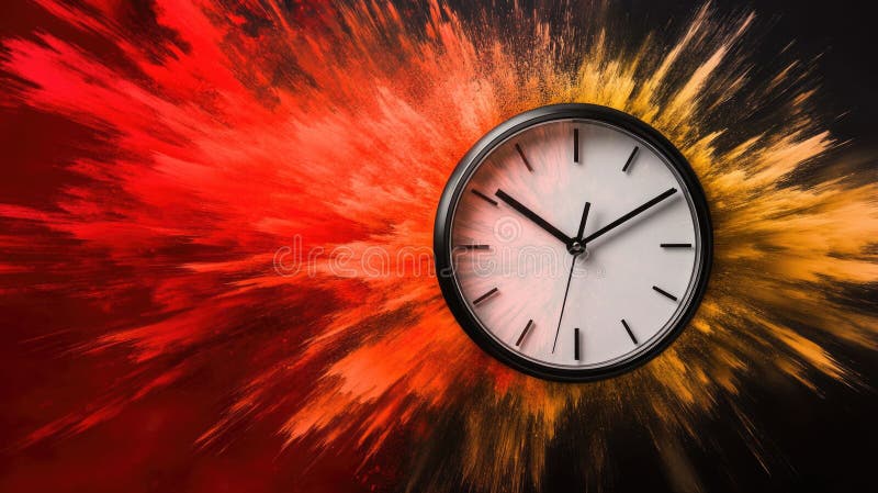 Dynamic Explosion of Color Behind a Classic Wall Clock on Black ...