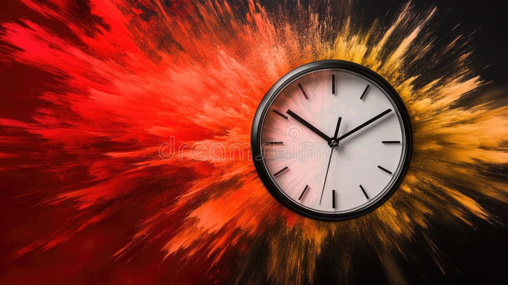 Dynamic Explosion of Color Behind a Classic Wall Clock on Black ...