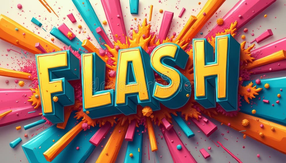 Dynamic Explosion of Color with the Word FLASH in Bold 3D Letters Stock ...