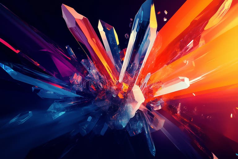Dynamic Explosion of Colorful Crystals with Bold High-contrast Effect on a Dark Matte Background ...
