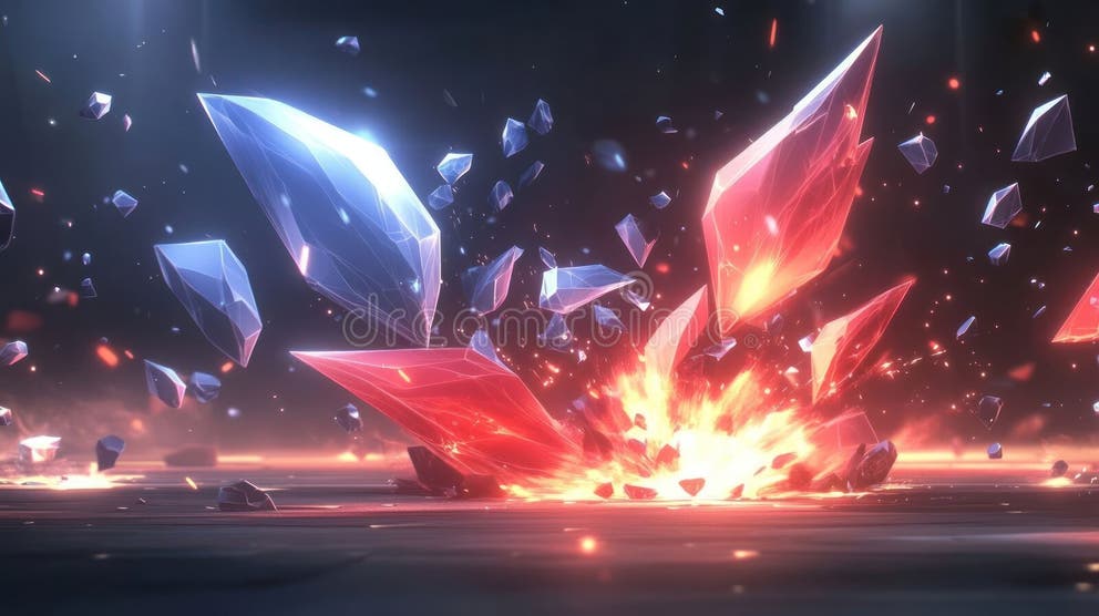 A Dynamic Explosion of Colorful Crystals in a Dark, Illuminated ...