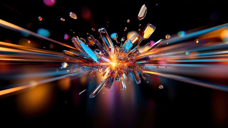 Dynamic Explosion of Colorful Crystals and Light in Futuristic Abstract ...
