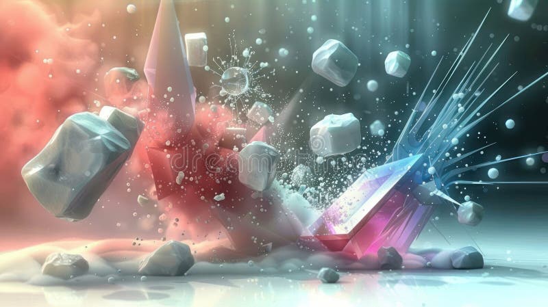 A Dynamic Explosion of Colorful Crystals and Rocks, Creating a Surreal ...