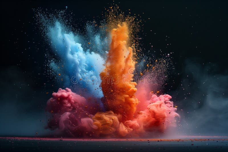 Dynamic Explosion of Colorful Powders Against Dark Background Stock ...
