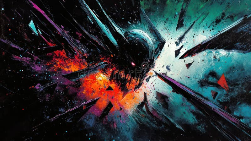 A Dynamic Explosion of Colors Depicting a Dark, Abstract Entity in a ...