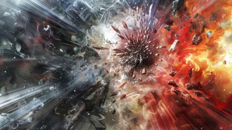 Cosmic Collision: Fiery Asteroid Field Explodes in Nebula Stock ...