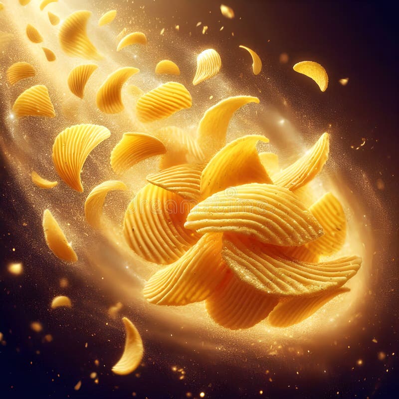 Crispy Potato Chips Exploding with Golden Light and Flavor Stock ...