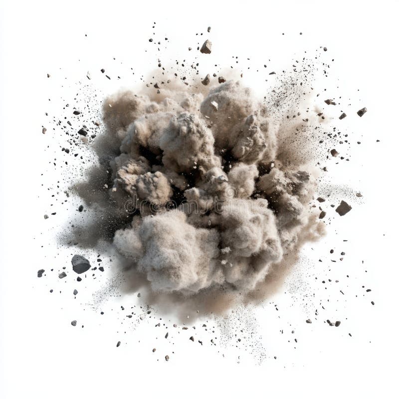 Dynamic Explosion of Dust and Debris Particles in Mid-air on White ...