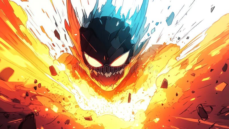 A Dynamic Explosion Featuring a Menacing Character with Fiery Colors ...