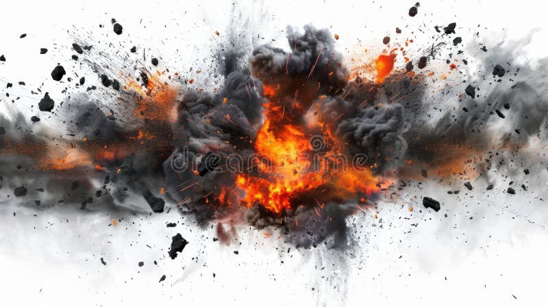 Dynamic Explosion with Fiery Burst and Debris - Generative AI Stock ...
