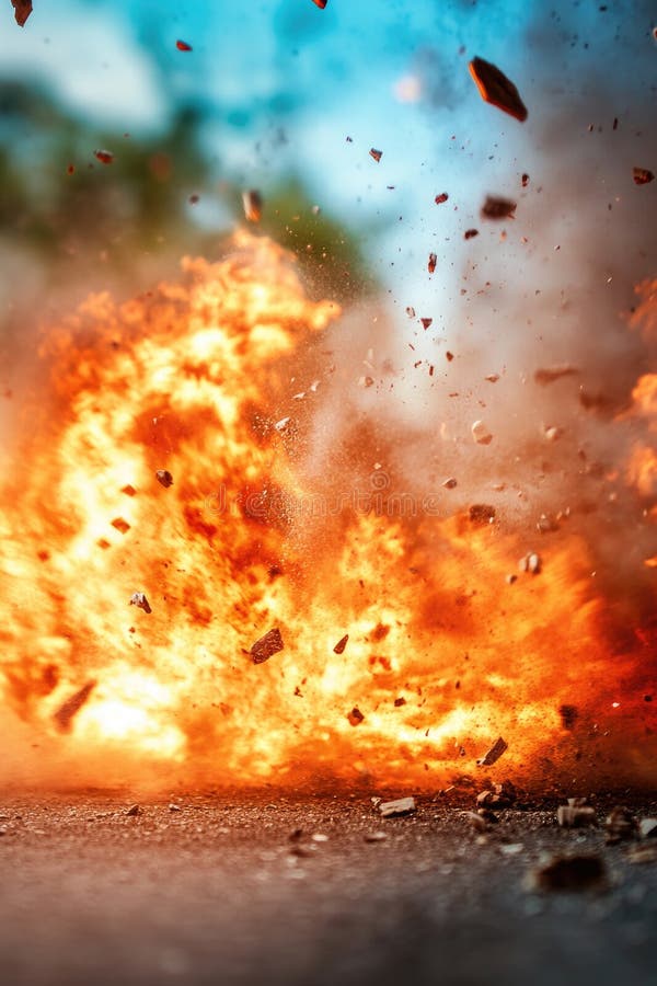 Dynamic Explosion with Fiery Debris and Smoke in a Dramatic Outdoor ...