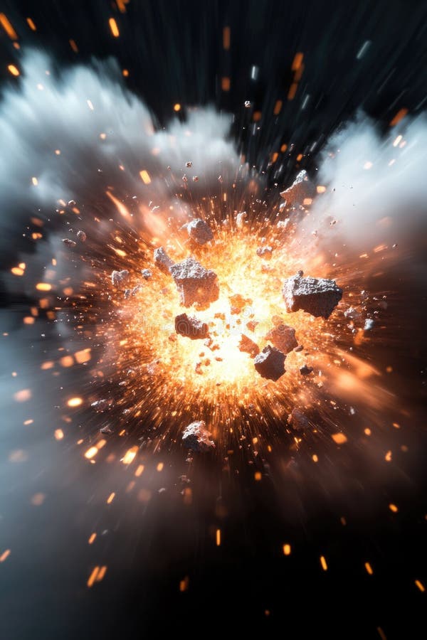 Dynamic Explosion with Fiery Debris and Smoke in Motion Stock Photo ...