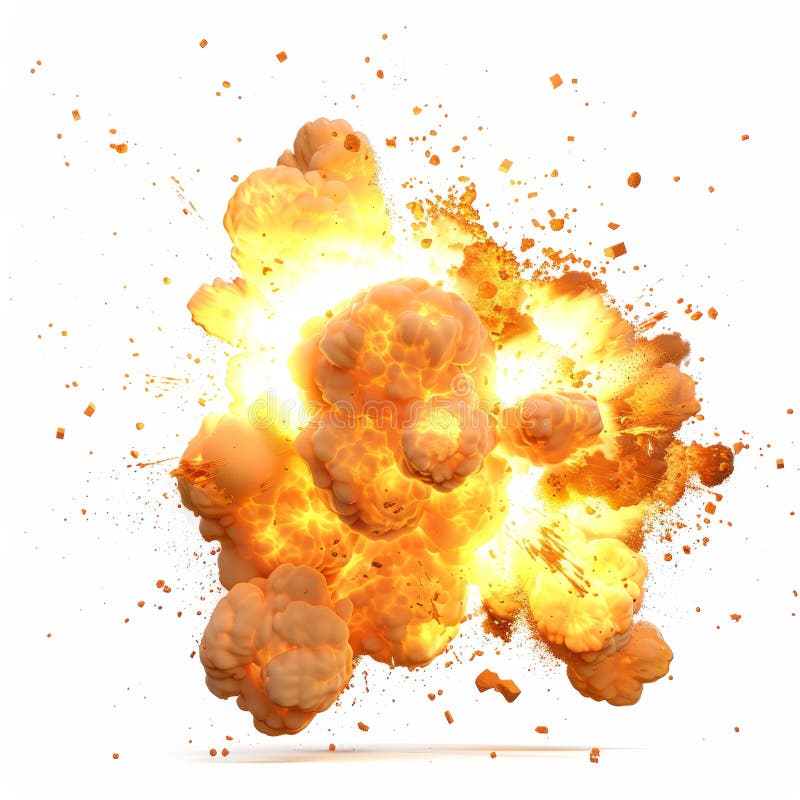 Dynamic Explosion with Fiery Orange and Yellow Flames and Smoke on ...