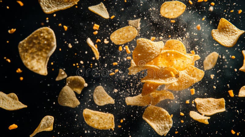 Golden Potato Chips Floating Midair Stock Photos - Free & Royalty-Free ...