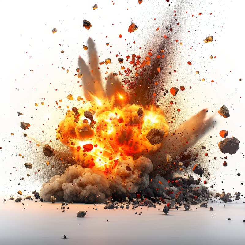 Dynamic Explosion with Flying Debris and Fiery Blast Captured in High ...