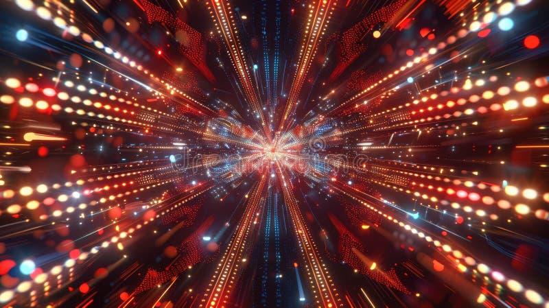 Dynamic Explosion of Golden and Red Lights in Motion. Radiant Pattern ...