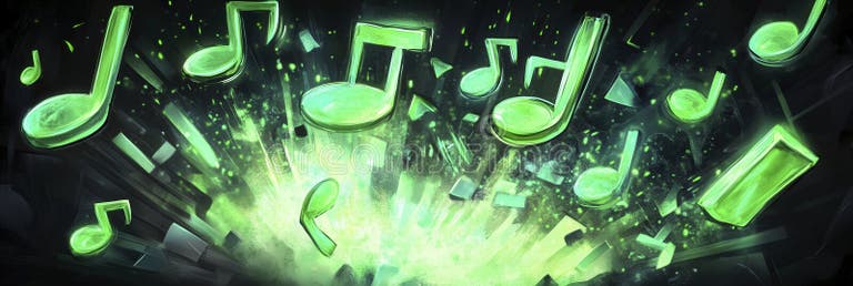 Green Musical Notes Exploding in Abstract Design Stock Illustration ...