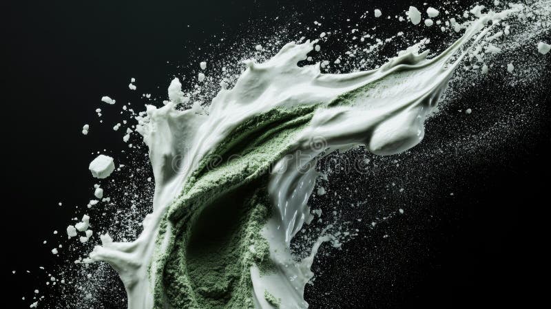 Dynamic Explosion of Green Powder and White Cream Splash in Mid-Air on ...