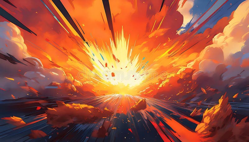 Dynamic Explosion Illustrated with Sharp Sunburst Patterns and Bold ...