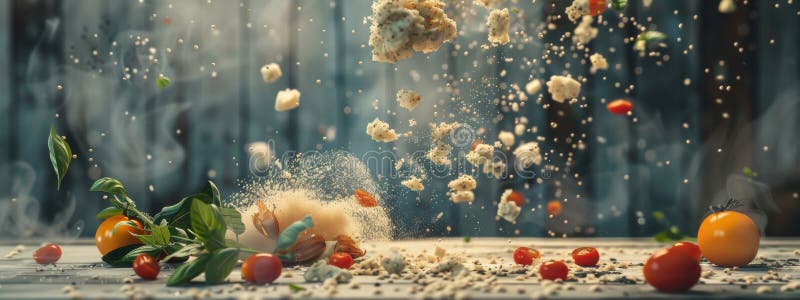 Dynamic Explosion of Ingredients in a Culinary Action Shot Stock Photo ...