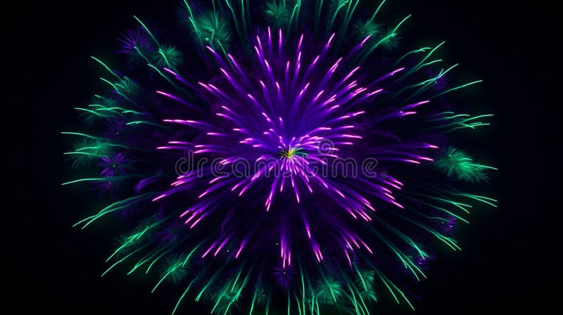 A Dynamic Explosion of Lime Green and Violet Fireworks, Creating a ...