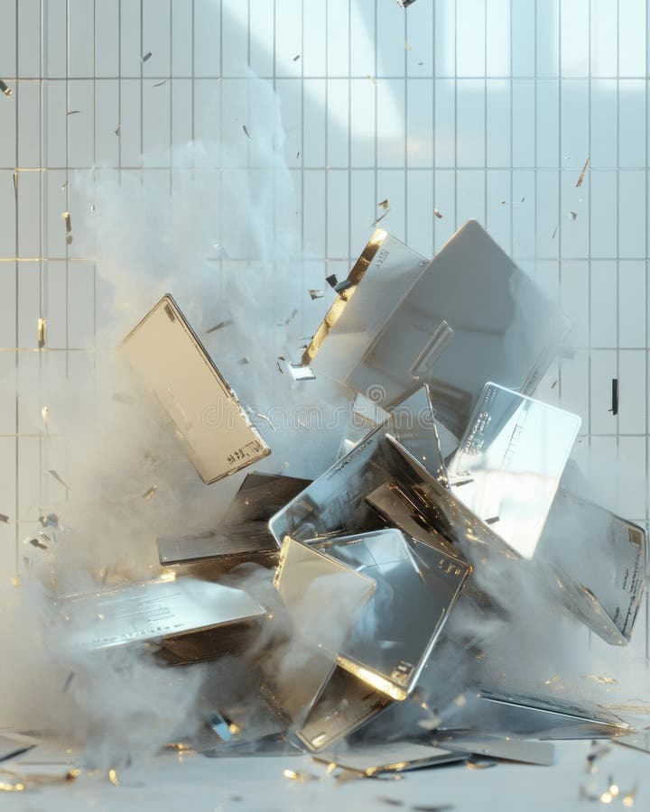 Dynamic Explosion of Metallic Objects Stock Illustration - Illustration ...