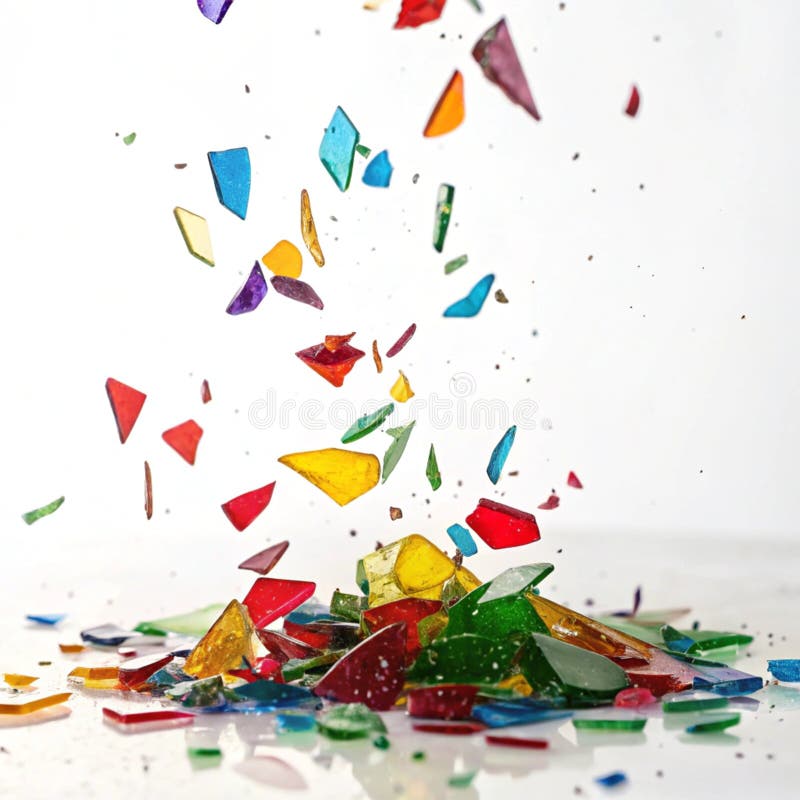 Dynamic Explosion of Multicolored Glass Shards Isolated on Transparent ...