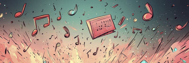 Explosive Music Notes and Sheet in Dynamic Animation Stock Illustration ...