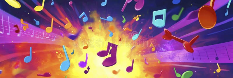 Dynamic Explosion of Musical Notes in Radiant Colors Stock Illustration ...
