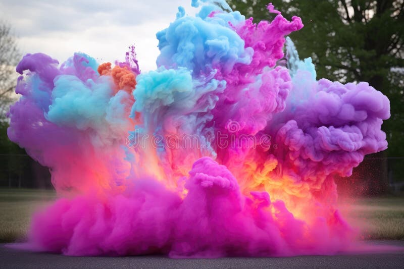 Dynamic Explosion of Neon Powder Dyes Creating a Cloud Stock Image ...