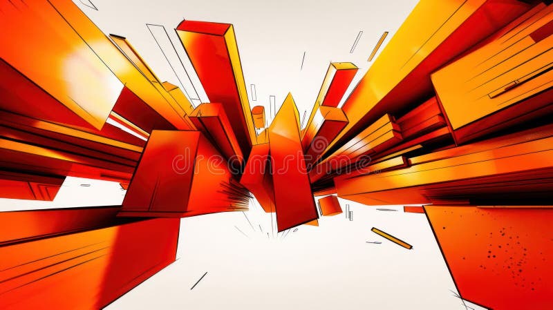 A Dynamic Explosion of Orange and Red Geometric Shapes Radiating ...