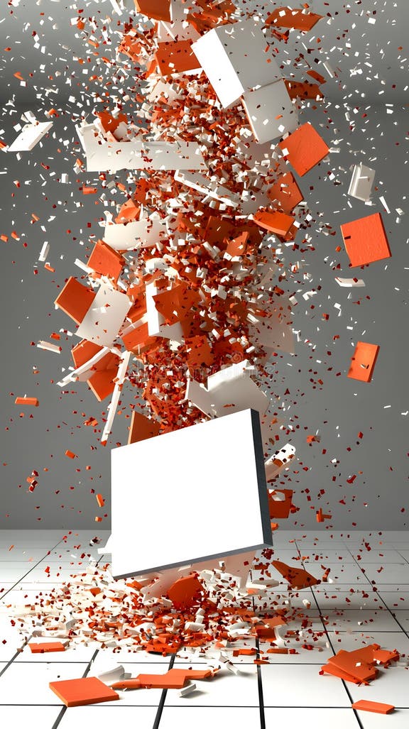 Dynamic Explosion of Orange and White Objects Stock Image - Image of ...