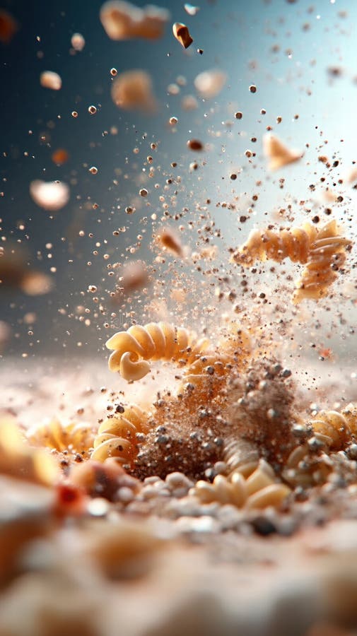 Dynamic Explosion of Pasta Pieces Creating a Visually Stunning Effect ...