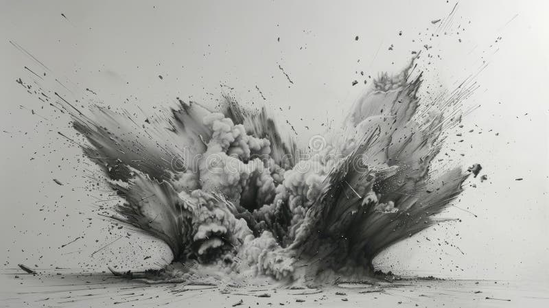 Dynamic Explosion Pencil Drawing Showcasing Intricate Details on a ...