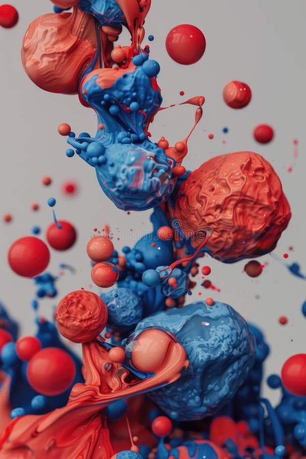 Dynamic Explosion of Red and Blue Paint Splashes, Frozen in Mid-air ...