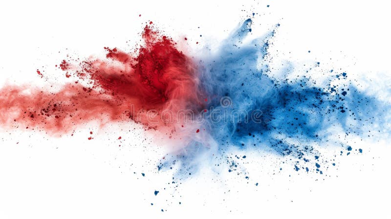 Dynamic Explosion of Red and Blue Powder Against a White Background ...