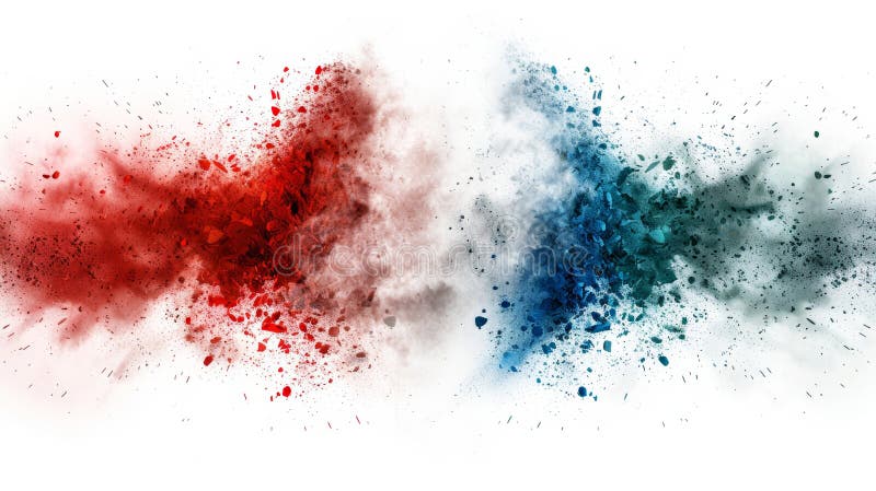 Dynamic Explosion of Red and Blue Powder Particles on a White ...
