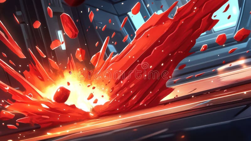 Fiery Red Liquid Explosion Impacting Metal Surface, Sci-Fi Scene Stock ...