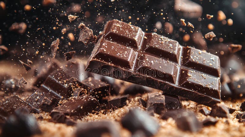 Dynamic Explosion of Rich Dark Chocolate Chunks with Flying Cocoa ...