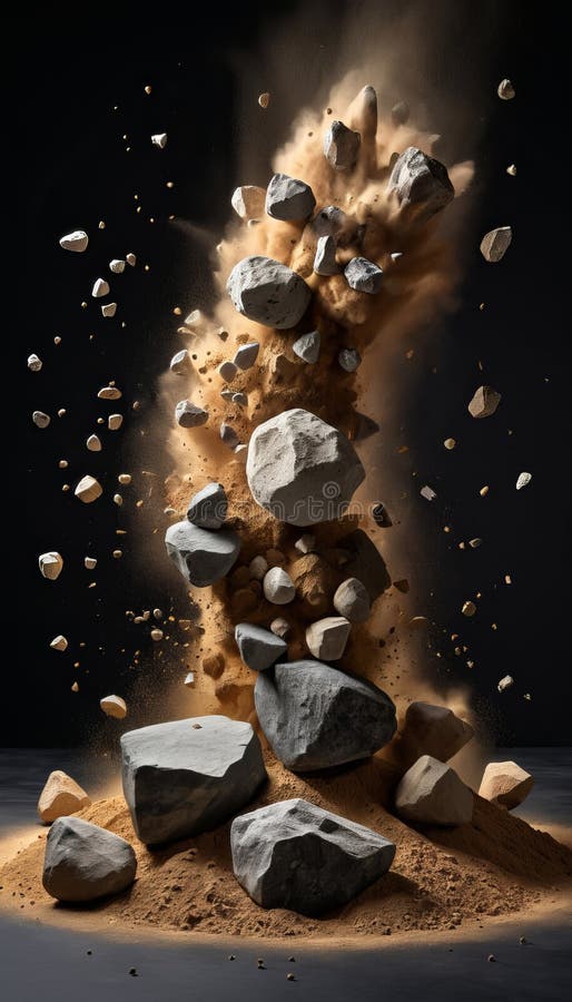 Dynamic Explosion of Rocks and Dust Captured in Mid-air Stock Image ...